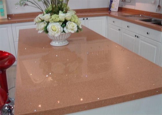 Prefabricated Pink Star Artificial Quartz Stone Kitchen Countertops Superior Craftwork
