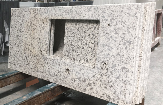 Custom Made Grey Rock Double Sink Quartz Stone Vanity Tops For Kitchen Rectangular