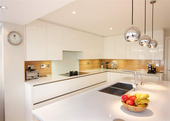 Modern Kitchen Pure White Quartz Stone Slabs For Kitchen Countertops / Island Tops