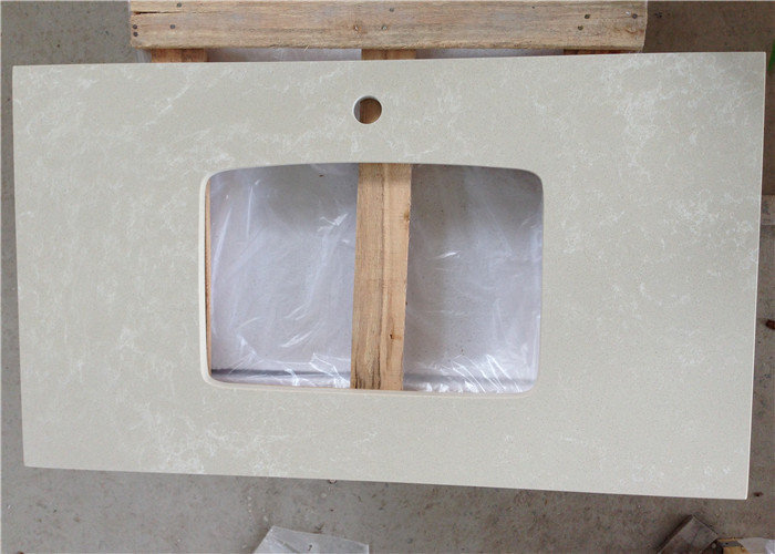 Polished Artificial Quartz Stone Bathroom Vanity Tops with Single Sink , Engineered Quartz Rock Slab