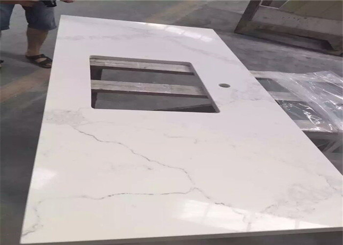 Prefabricated Artificial Quartz Kitchen Countertops , Decorative Quartz Engineered Stone