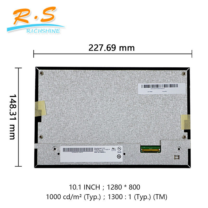 1000 Cd/M² 10.1 Inch Lvds LCD Display Module Industrial Screen G101EVN03.1 1280×800 Pixel