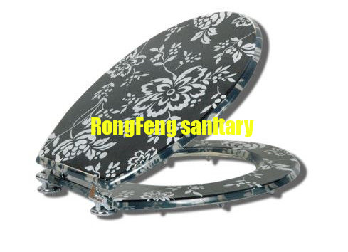 white black flower design polyresin toilet seat,18'european size,17"19"US STANDARD,ZINC ALLOY HINGE