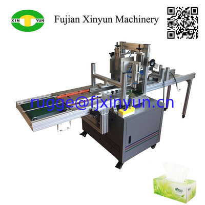Semi automatic facial tissue carton box sealing machine with conveyor belt