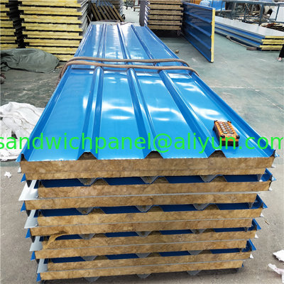 blue corrugated A grade fire rating 50mm rock wool roof panel for warehouse