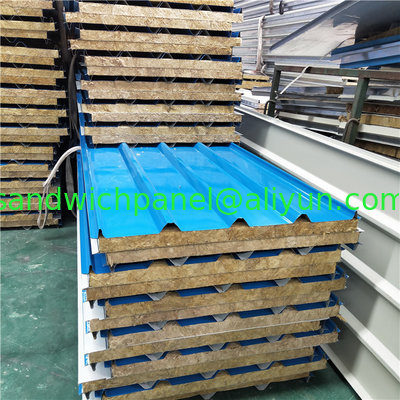 RAL 5015 color corrugated 50mm rock wool sandwich roof panel for factory building