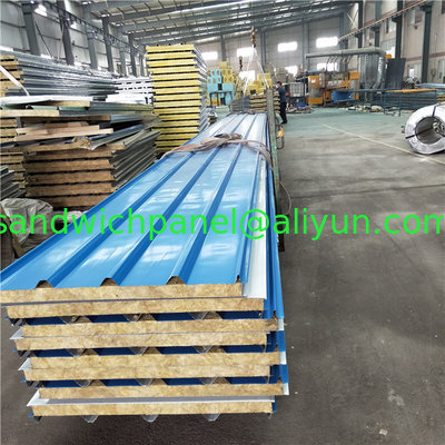960mm blue color 50mm rock wool sandwich roof panel with waterproof cap for roof