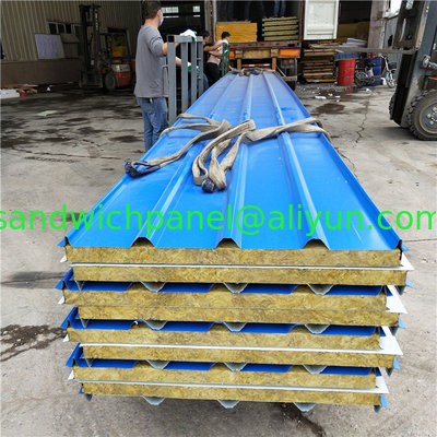 960mm blue color 50mm rock wool sandwich roof panel with waterproof cap for roof