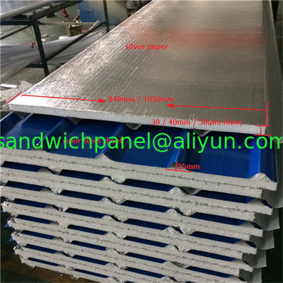 840mm type 30mm polystyrene foam silver paper sandwich roof panel with 0.426mm