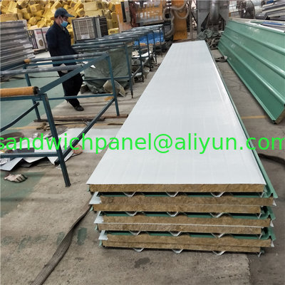 rock wool sandwich panel cover with 0.426mm lotus green steel up and orange peel steel down