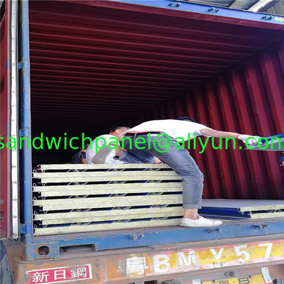 blue color 50mm thickness 11.9m long rock wool sandwich panel for warehouse