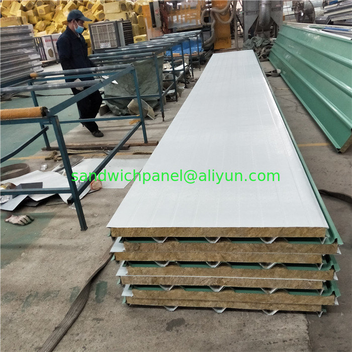 rock wool sandwich panel cover with 0.426mm lotus green steel up and orange peel steel down