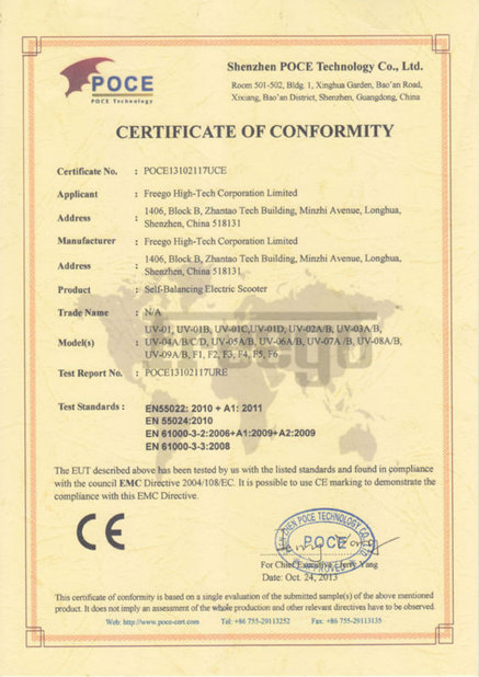 China Freego High-tech Corporation Limited certification
