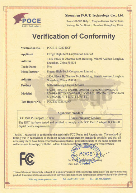 China Freego High-tech Corporation Limited certification