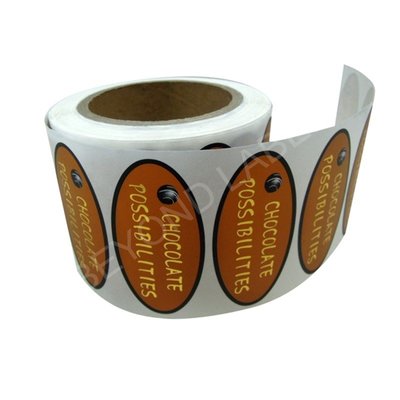 Oval Roll Customized Chocolate Adhesive Labels Printed , Roll Packing Logo Chocolate Adhesive Labels