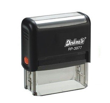 Black Deskmate rectangle Monogram and Large message self inking rubber stamps