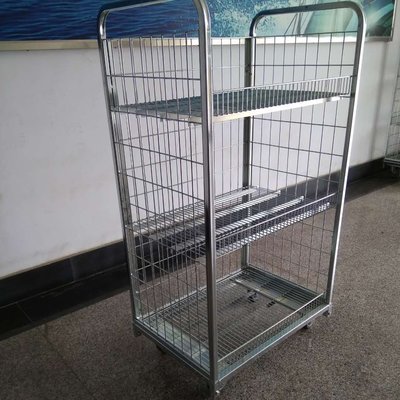 Metal Wire Display Racks Roll Container Roll Cage Four Wheel For Warehouse