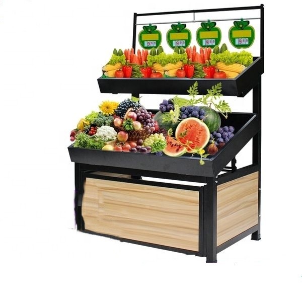 Multi Layer Fruit And Vegetable Display Stand Metal And Wooden Customer Size