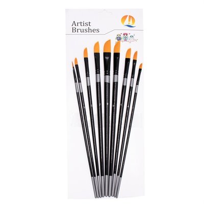 Black Aluminum Ferrule 9Pcs Flat Paint Brush Set