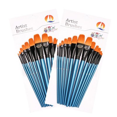 Metallic Blue Handle Angled Synthetic Watercolour Brushes