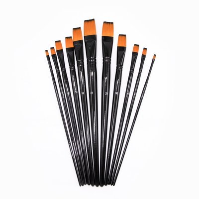Matte Black Flat Tip Synthetic Watercolor Brushes
