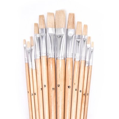 Flat Tip Watercolor Artist Oil Paint Brushes