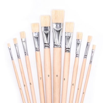 Natural Wood Color Handle #10 Artist Oil Paint Brushes