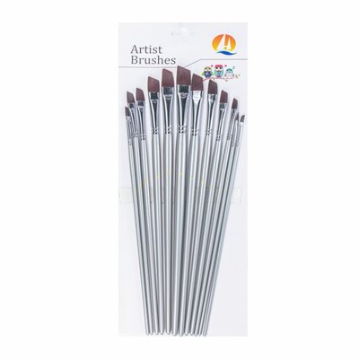 Silver Wooden Handle Angular Head Shape #24 Artist Paint Brushes Set