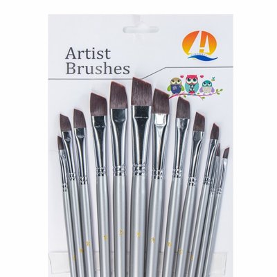 Silver Wooden Handle Angular Head Shape #24 Artist Paint Brushes Set