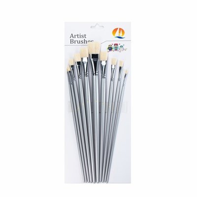 Nickel Clad Copper Ferrule Bristle Hair Flat Head 10# Art Paint Brush Set