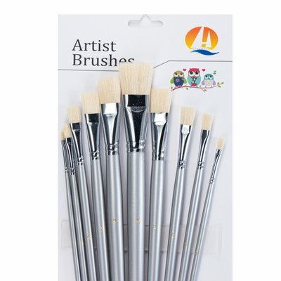 Nickel Clad Copper Ferrule Bristle Hair Flat Head 10# Art Paint Brush Set