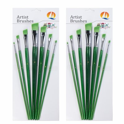 Green Nylon Hair Wood Handle 12# Artist Paint Brushes Set