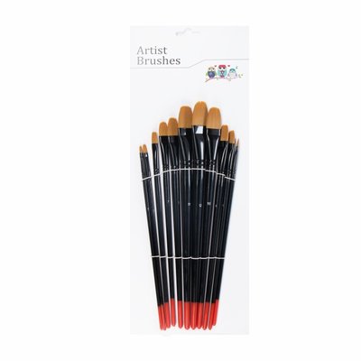 Oval Head Brown Nylon Hair 12pcs Artist Paint Brushes Set