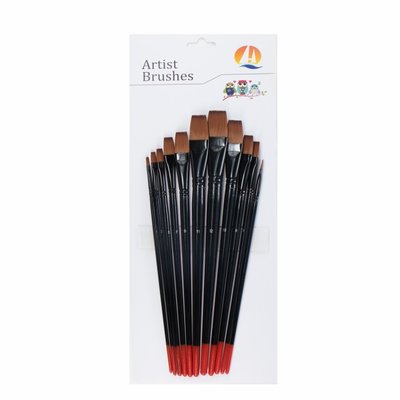 #12 Nylon Hair Flat Tip 11pcs Artist Paint Brushes Set