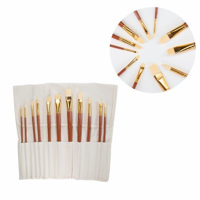 Creamy White Nylon Hair Yellow Aluminum Ferrule #12 Pro Art Brush Set