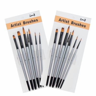 Round Flat Tip Black Aluminum Ferrule #12 7pcs 	Artist Paint Brushes Set
