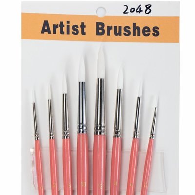 #12 Nylon Hair Pink And Black Wood Handle 8pcs Artist Brush Set