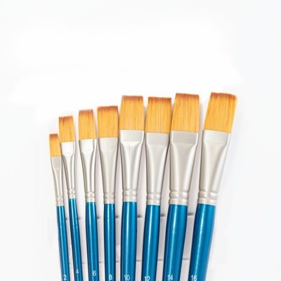 Golden Nylon Hair Pearly Blue/Black Tail Wooden Handle 150mm Artist Paint Brushes Set