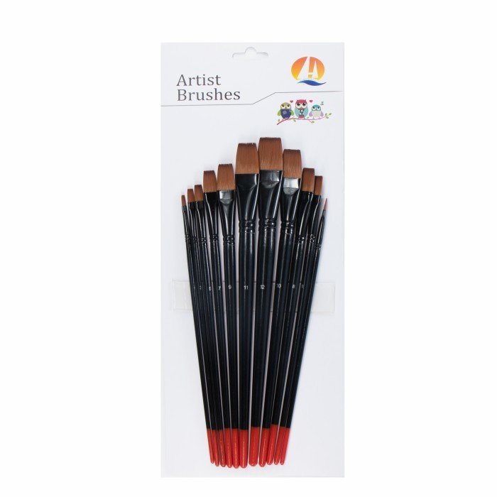 #12 Nylon Hair Flat Tip 11pcs Artist Paint Brushes Set
