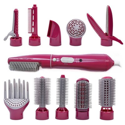 10 in1 electric hair straightening brush interchangeable detachable rotating hot air brush professional hair dryer hair supplier