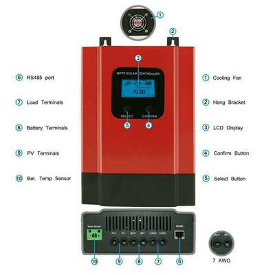 solar panel battery charge controller MPPT 60A 12V/24V/36V/48V with Apple/Android APP