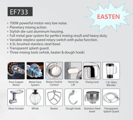 Easten Hot Sales Die Cast Stand Mixer EF733/ 3-in-1 Multifunction Kitchen Stand Mixer With Rotating Bowl