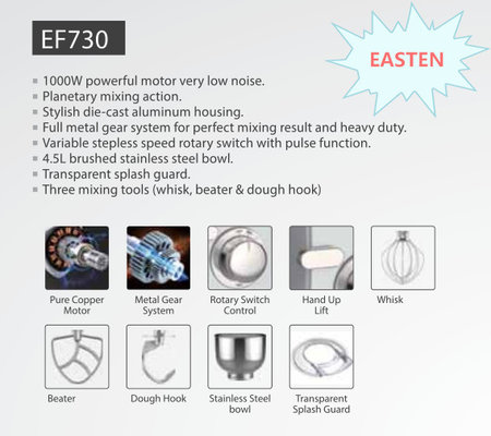 Easten Die Cast Stand Mixer EF730 with Dough Hook/ Stand Floor Mixer/ 4.5L Stand Dough Mixer Price