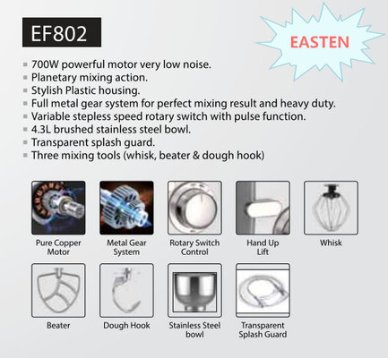 Easten 700W Stand Mixer/ Full Gear Drive Rotating Bowl Variable Speed Mini Stand Food Mixer