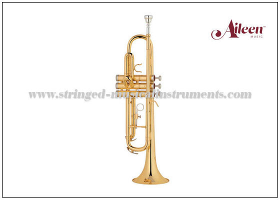 Golden Lacquered Yellow Brass Musical Instruments Trumpet With Nickel Silver Valves