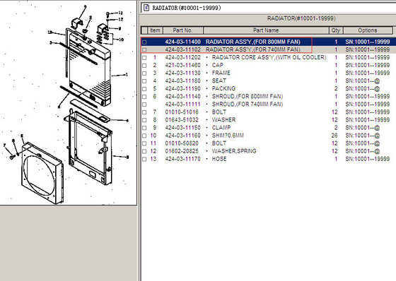 424-03-11400 radiator assy WA420-1 komatsu spare parts