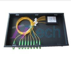 China 19inch FTTH 1*8 FC PLC Splitter Box, 1U FTTH Fiber Optic Splitter Box supplier