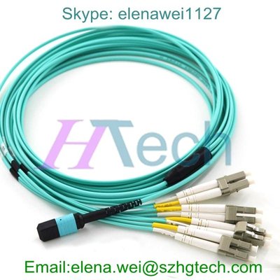 OM3 10Gb MPO/LC 8Core Fiber  Jumper Cord Aqua Color Outer Jacket supplier