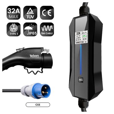 Teison current adjustable smart portable ev charging station car charger evse charger j1772 plug IP65