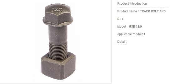 High Strength 12.9 Grade Track Bolt And Nut Sprocket Bolt And Nut Excavator Spare Parts